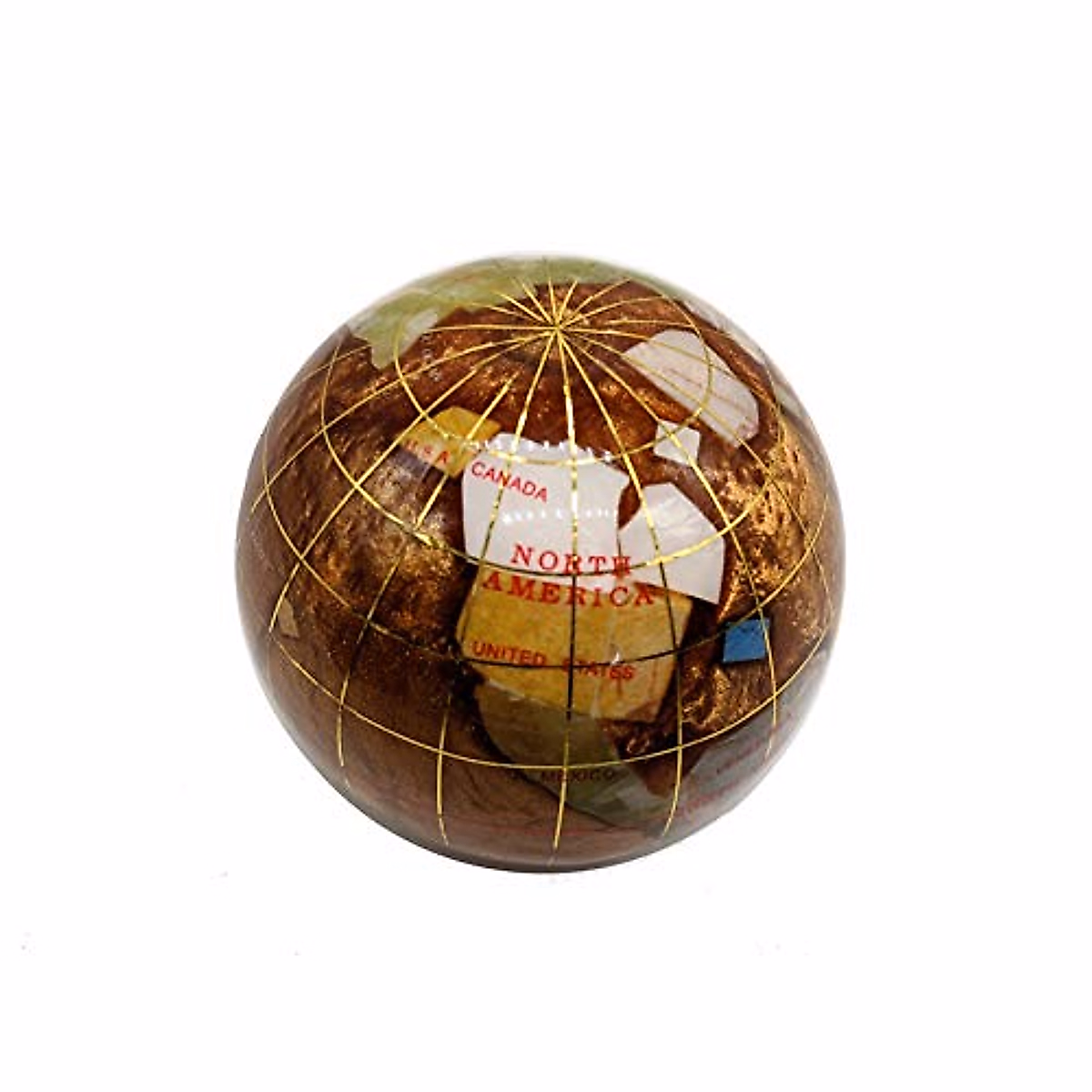 Unique Art 3-Inch amber Pearl Swirl Ocean Gemstone World Globe Paper Weight