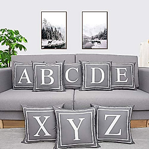 Fascidorm Gray Pillow Cover English Alphabet M Throw Pillow Case Modern Cushion Cover Square Pillowcase Decoration for Sofa Bed Chair Car 18 x 18 Inch
