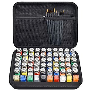 Model Paint Storage Case Compatible with Testors Paint Set, Paints Organizer Carrying Bag Holds 60 Bottles with 9 Fine Detail Miniatures Paint Brushes, Enamel Paint Container- Paint Not Included(Black, Large)