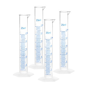 YOKIVE 4 Pcs Measuring Graduated Cylinder, Plastic Cylinder Tube with 2-Sided Metric Marking | for Chemical Measuring, Great for Lab, Daily Use (Clear White, 25ml)