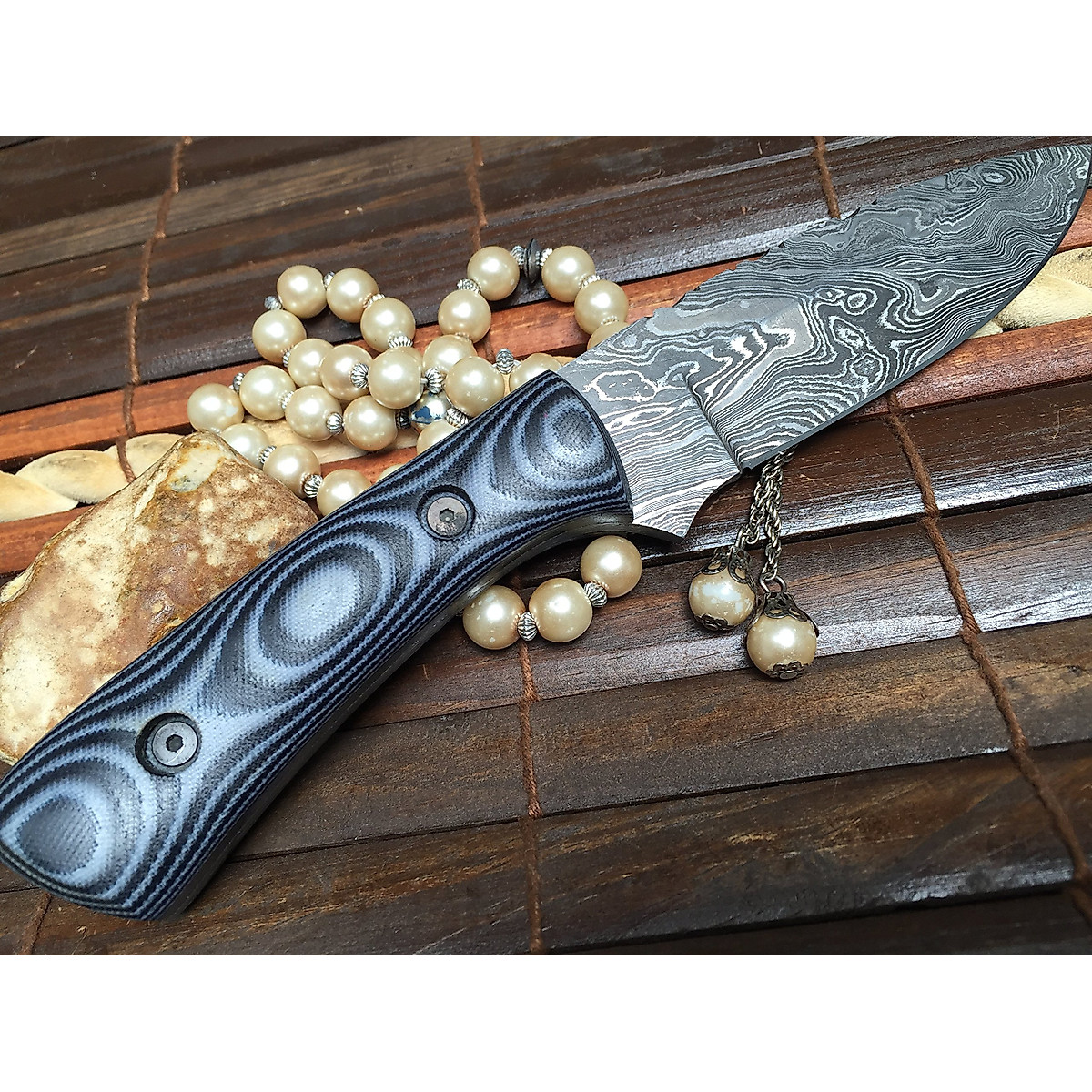 Perkin Handmade Damascus Hunting Knife Full Tang Fixed Blade Knife - 5MH
