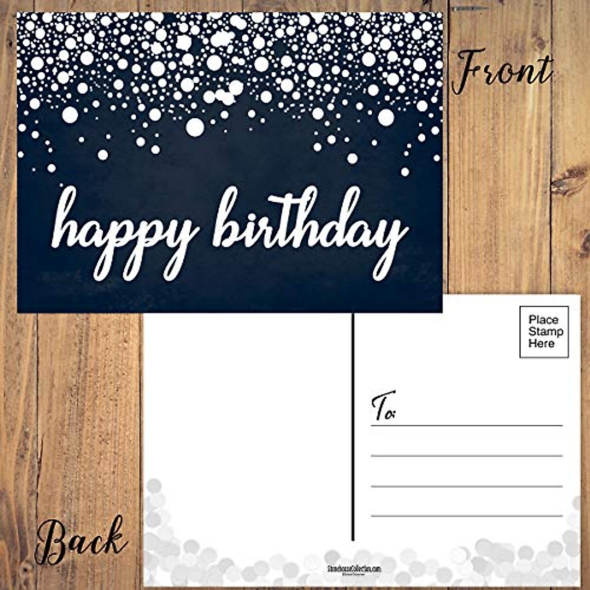 Stonehouse Collection | 50 Happy Birthday Postcards - 5 Birthday Designs | Elegant Design & Beautiful | Great for Friends, Family, Neighbors & Colleagues | Size: 4" x 6" | Bulk Birthday Postcards (Rustic Variety)