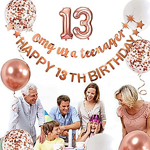 Rose Gold Omg Ur A Teenager Happy 13th Birthday Banner Garland Foil Balloon 13 for 13 Birthday Decorations Official Teenager 13th Birthday Decor for Teen Girls 13 Year Old Birthday Party Supplies