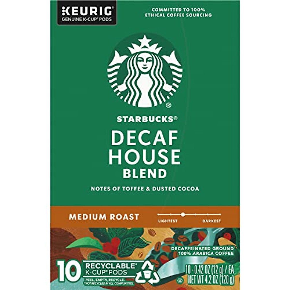 Starbucks Decaf House Blend Coffee K-Cup Pods, Medium Roast Decaffeinated Ground Coffee K-Cups for Keurig Brewing System, 10 CT K-Cups/Box (Pack of 3 Boxes)