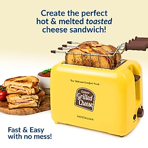 Nostalgia GCT2 Deluxe Grilled Cheese Sandwich Toaster with Extra Wide Slots, Yellow & Oscar Mayer 2 Slot Hot Dog and Bun Toaster with Mini Tongs, Hot Dog Toaster Works, Yellow