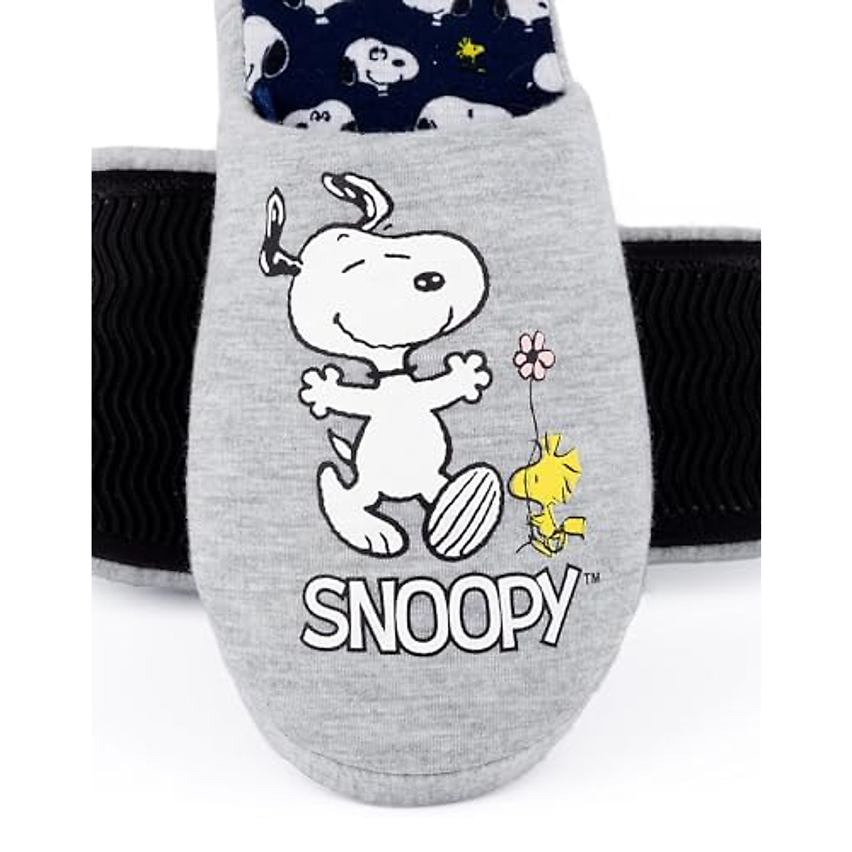 PEANUTS Snoopy Womens Slippers in Grey Marl | Ladies Snoopy & Woodstock Cartoon Footwear | Slip On House Shoes Nightwear