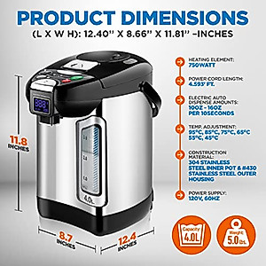 NutriChef Digital Water Boiler and Warmer - 4L/4.23 Qt Stainless Electric Hot Water Dispenser w/ LCD Display, Rotating Base, Keep Warm, Auto Shut Off, Safety Lock, Instant Heating for Coffee & Tea
