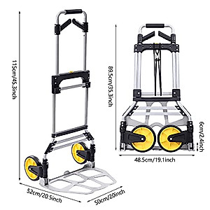 Folding Hand Truck and Dolly,264 Lb Capacity Heavy-Duty Aluminum Luggage Trolley Cart with Telescoping Handle and Wheels for Indoor Outdoor Moving Travel