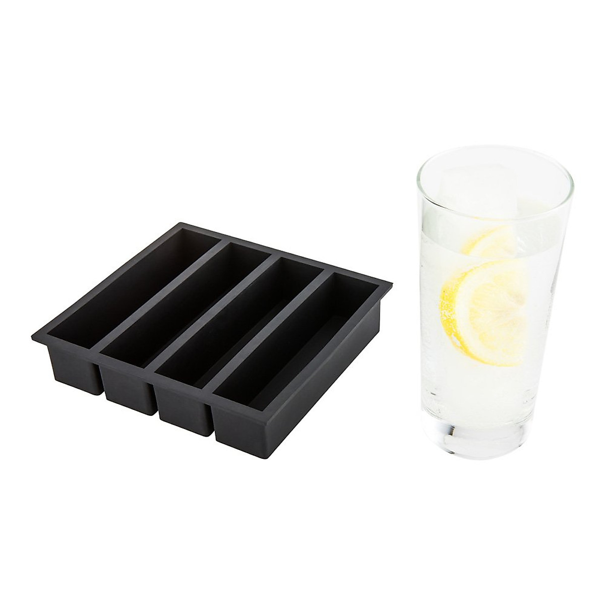 Restaurantware 5.25-inch Slab Ice Tray - Makes 4 Long Rectangle Cubes: Perfect for Commercial Bars or Home Use - Constructed from Durable Black Silicone - Dishwasher Safe - 1-CT