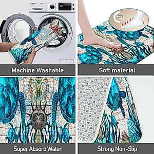 Coastal Runner Rug for Hallway 2x6 Sea Turtle Hallway Rugs Nautical Throw Rug Blue Turtles Beach Ocean Life Teal Marine Animal Area Rug Non-Slip Floor Carpet for Bedroom Entrance Door Mat Washable Rug