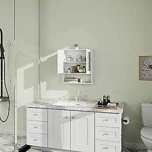 OQSC Bathroom Medicine Cabinet with Mirror Wall Mounted, White Recessed Medicine Cabinet Hanging Space Saver with Shelves and Storage Above Toilet