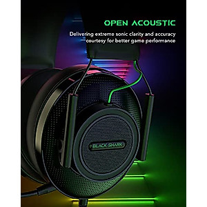 Black Shark Gaming Headset, Open Acoustic Gaming Headphones for PC, PS4, PS5, Xbox, Switch, 295G Ultra-Lightweight Headset with Microphone, Noise-Canceling Cardioid Mic, Stereo Surround 50mm Drivers