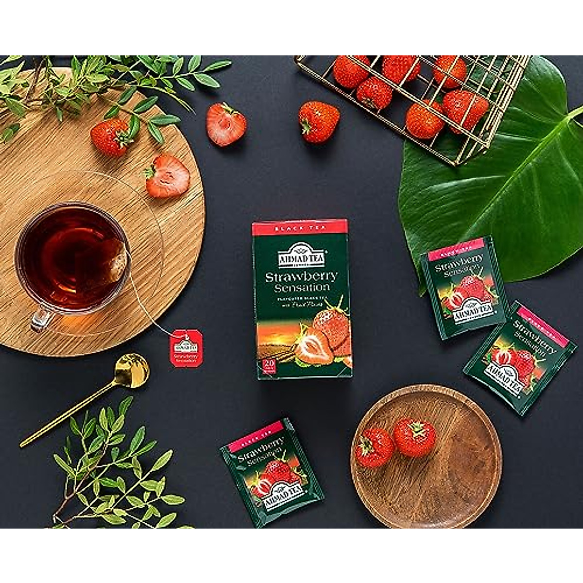 Ahmad Tea Black Tea, Strawberry Sensation Teabags, 20 ct (Pack of 1) - Caffeinated & Sugar-Free