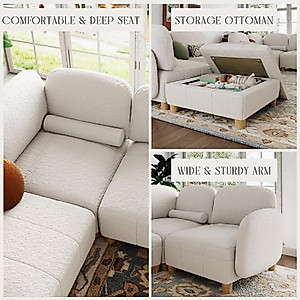 LLappuil Modular Sectional Sofa U Shaped Sectional Modular Sofa with Storage Convertible Modular Sectional Couch for Living Room, Removable Teddy Velvet 9 Seater Couch with Coffee Table, Beige