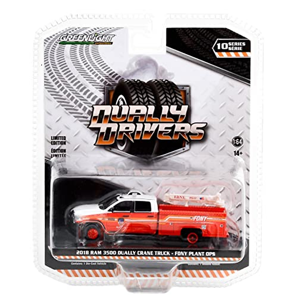 Greenlight 46100-D Dually Drivers Series 10 - 2018 Ram 3500 Dually Crane Truck - FDNY (The Official Fire Department City of New York) Plant Ops 1:64 Scale Diecast