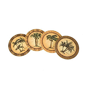 CoasterStone Absorbent Stone Drink Coasters, Palm Tree, Assortment, Beige, Brown, Green