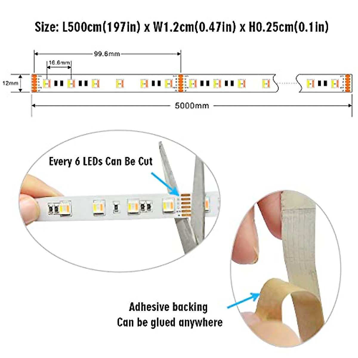 24VDC RGB+CCT 5 Chips in 1 Super Bright LEDs Flexible LED Strip Lights, High CRI 85 Color Changing+Tunable White Non-Waterproof 5050 RGBWW LED Tape Lights, 300LEDs 16.4feet Roll for Home Lighting