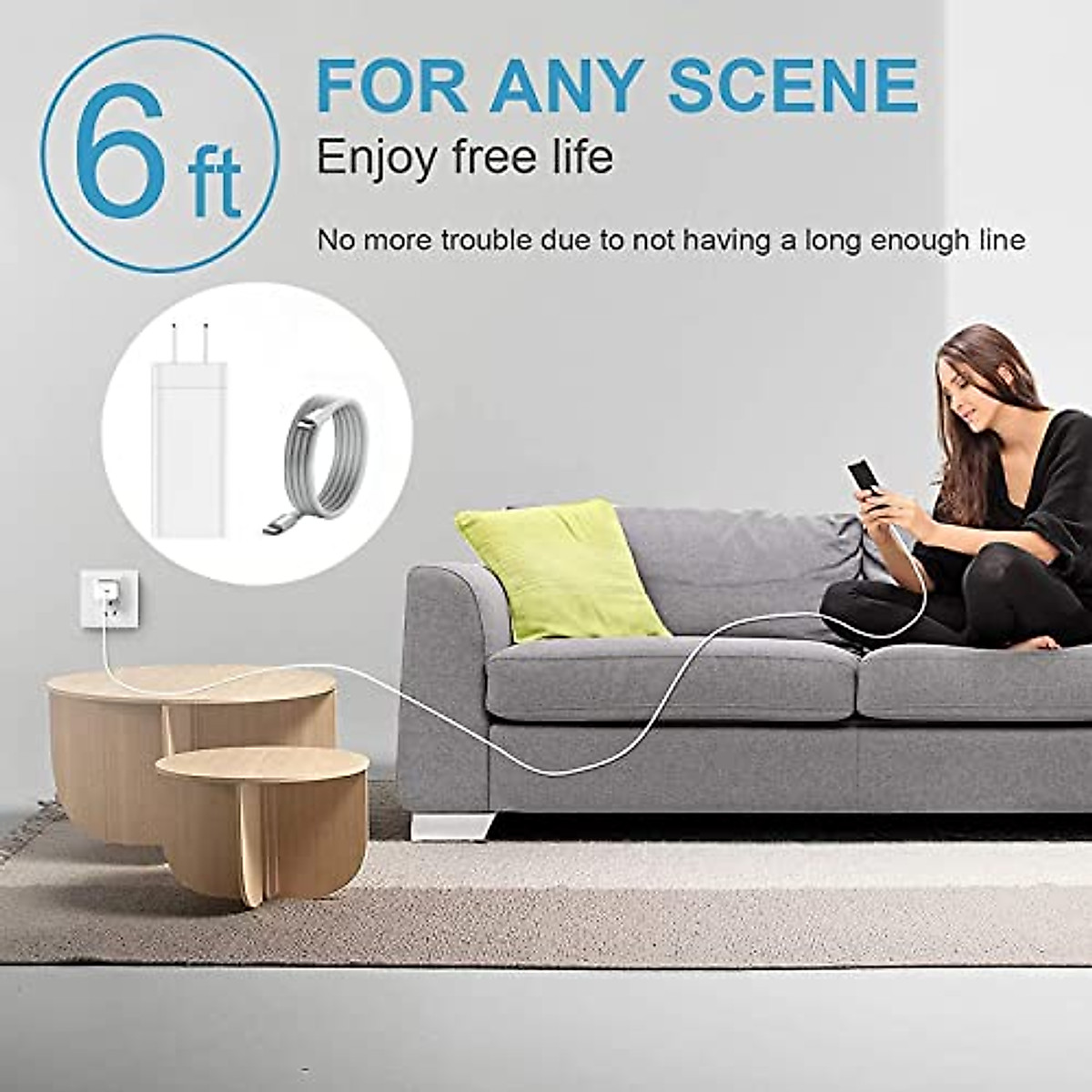 USB C Wall Charger, Geibiu 65W Dual Port PD 3.0 GaN Fast Charger with 6ft USB C to USB C Cable, Foldable Power Adapter for iPhone 13/13 Mini/13 Pro/13 Pro Max/12, Galaxy, iPad/iPad Mini and More