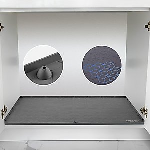 Under Sink Waterproof Mat, Under Sink Mats For Kitchen Cabinet and Bathroom Under The Sink Mats, 34" * 22" Black Silicone Under Sink Liner, Easy to Clean, Drain, and Can hold up to 3.5 Liters of water