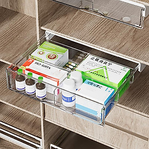 COZYWELL 2 PACK Under Desk Storage Drawers With Divider, Self-Adhesive Under Desk Drawers for Home Bedroom Office Kitchen Stationary Organization, 1 Large Drawer & 1 Medium Drawer