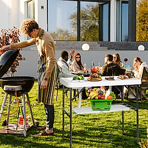 Outvita Fish Cleaning Table Folding Portable Camping Sink Table with Sink Faucet Drainage Hose/Outdoor Camping Table with Grid Rack & Knife Groove,Fish Fillet Hunting Cleaning Cutting Table,White