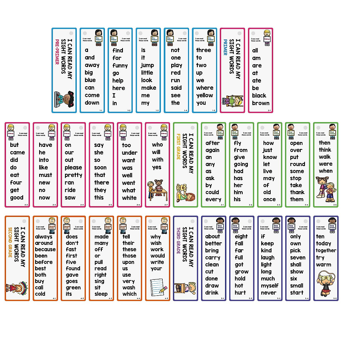 Richardy 220 Sight Words Flashcards, 5 Level Pre-Primer/Primer / 1st Grade / 2nd Grade / 3rd Grade, Toddler Learning Toys, Preschool Learning Supplies Pre K, Preschool, Kindergarten, 1st, 2nd Grade