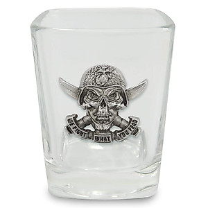 Indiana Metal Craft US MARINE CORPS Shot Glass with Pewter 3D Skull with Knives emblem MADE IN USA
