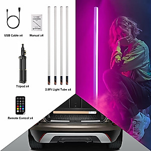 Lookmein 4Pack RGB Tube Light Bar with Light Stand, Battery Powered LED Video Light Wand Stick for DJ Lighting, Dance Club and Photography Lighting (2.8Ft)