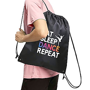 Haizct Eat Sleep Dance Repeat Drawstring Backpacks, Dance Bags, Unisex Drawstring Backpack Bag for Gym Shopping Sport Yoga Dance Rehearsal, Great Gift for Ballet Dancer Actor Actress