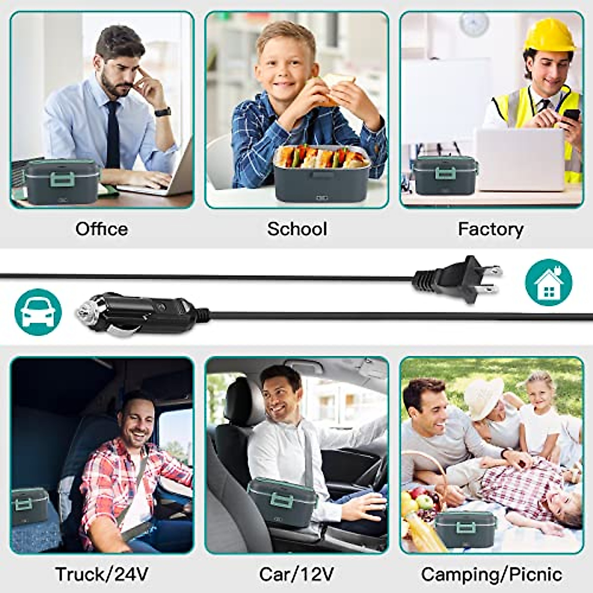 75W Electric Heated Lunch Box 1.8L Food Heater/Warmer Portable Heated Lunch Boxes (lonchera electrica para el almuerzo) for Car truck and Home - Leak Proof, Removable 304 Stainless Steel Container