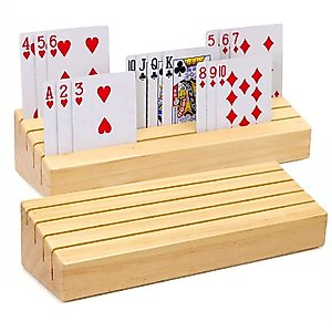 plusvivo Card Holders for Playing Cards Set of 2, Pine Solid Wooden Playing Card Holders for Adults Seniors Kids 9.84 X 3.15 X 2.25 Inch, Uno/ Canasta/ Bridge/ Hand and Foot Card Holder