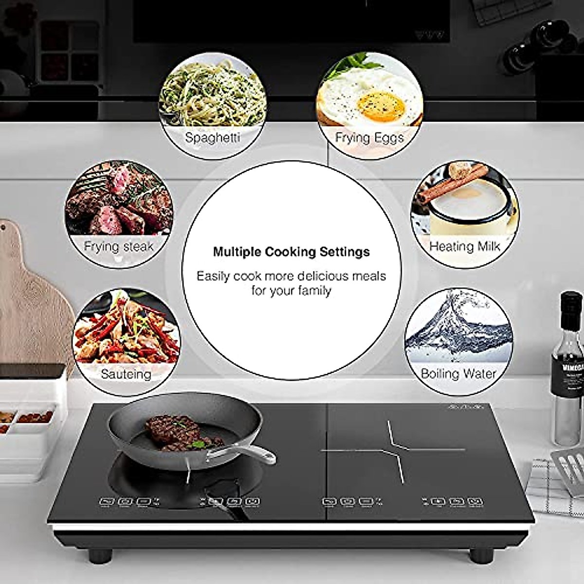 VBGK Double Induction Cooktop, 4000W Countertop Burner Hot Plate LCD Sensor Touch Energy-Saving Portable Induction Cooktops 2 Burner with Child Safety Lock & Timer, 110~120V
