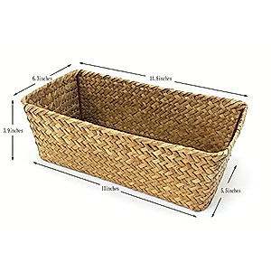 Hand-woven Seagrass Storage Rectangular Basket and Home Organizer Bins,Natural Water Hyacinth Basket (brown, M)