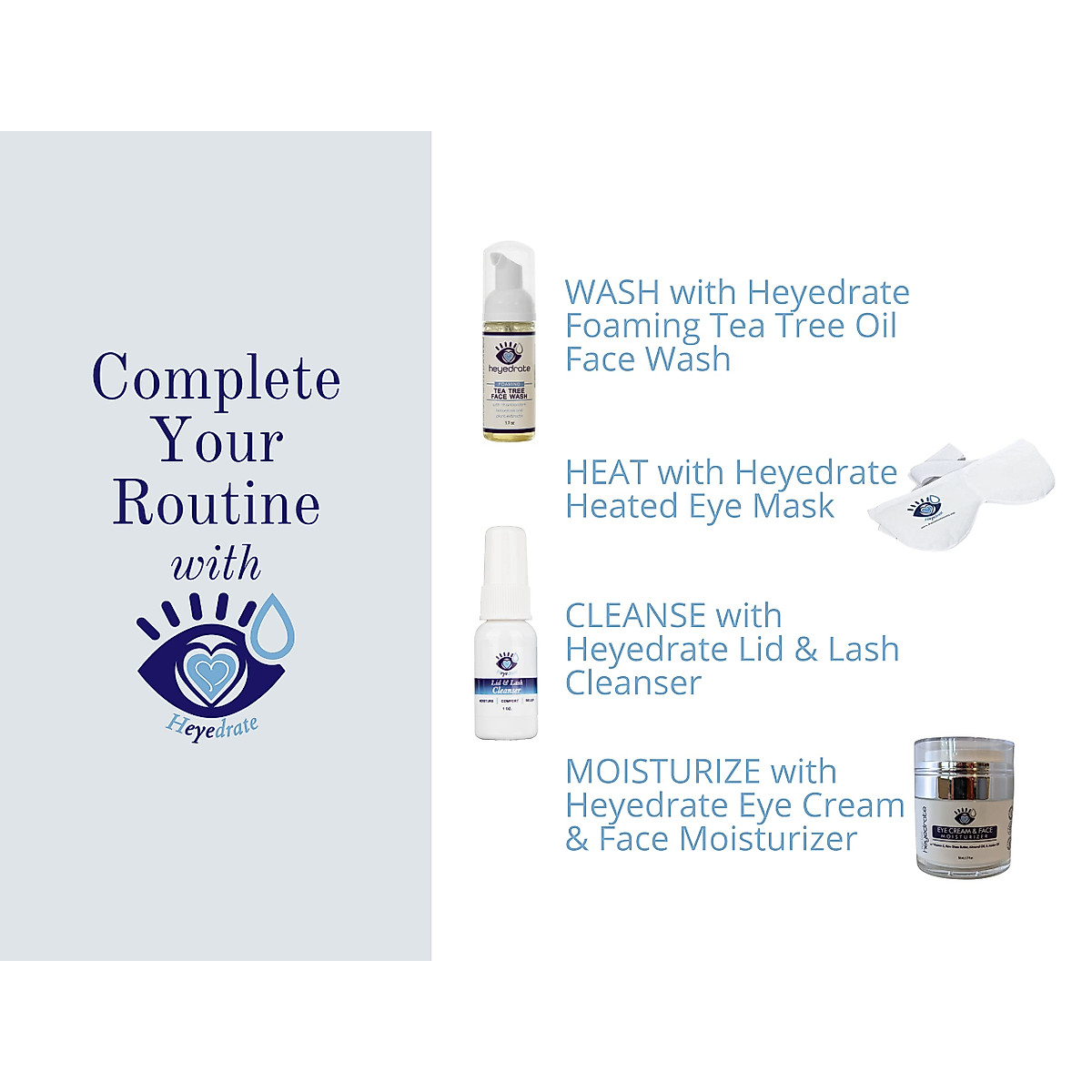 Heyedrate Foaming Tea Tree Face Wash and Eyelid Cleanser – Natural, Organic Ingredients with Aloe Vera - Gentle Formula for Effective Eyelid Cleansing – Soothes & Refreshes - 1.7Oz (Package May Vary)