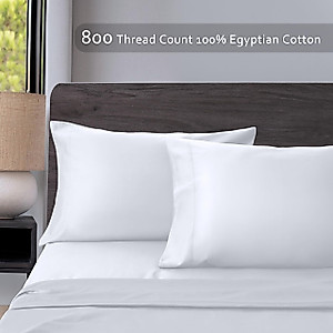 Cotton Pillow Cases Standard Size Set of 2, 800 Thread Count 100% Egyptian Cotton Sateen Weave Pillowcases, Natural Soft & Breathable Pillow Covers with Envelope Closure (White 2Pcs)