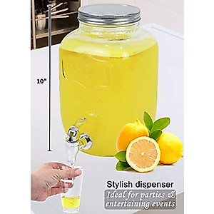 Estilo Glass Drink Dispenser 2 Gallon, Mason Jar Beverage Dispenser, Clear - Leak Free Spigot and Lid, Strong Glass for Parties, Weddings, and Picnics