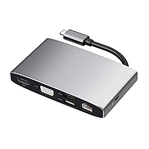 XUNMAIFHB Portable Docking Station, Typec USB Lightning 3 Adapter HDMI, VGA, USB3.0 × 2, PD Charging Port, Network Cable Interface, SD/TF Card Slot Fast Transmission