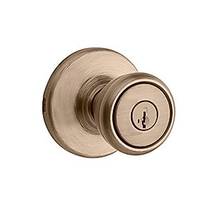 Kwikset Tylo Keyed Entry Door Knob with Microban Antimicrobial Protection featuring SmartKey Security in Antique Brass (94002-854)