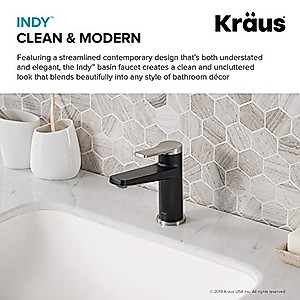 KRAUS Indy Single Handle Basin Bathroom Faucet in Spot Free Stainless Steel/Matte Black, KBF-1401SFSMB