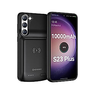 NEWDERY Galaxy S23 Plus Battery Case 10000mAh, Qi Wireless Charging, Fast Charging, Sync Data Supported, Powerful Portable Rechargeable Charger Case for Samsung S23+ 5G 6.6"(2023 Release) Black