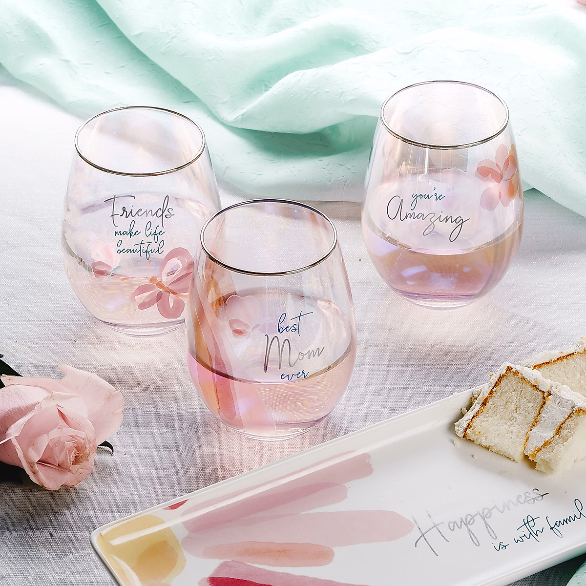 Pavilion - 18 oz Iridescent Stemless Wine Glass - Friends Make Life Beautiful