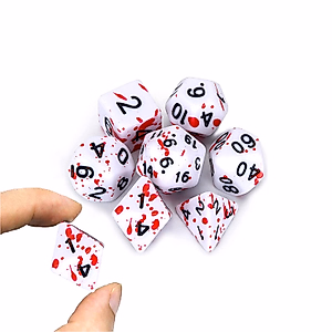 Dice Set, Blood Dice with Irregular Spray Red Dots Blood Splatter Polyhedral Role Playing Gaming Dice D20 Dice Dungeons and Dragons Dice Set of 7 (Red)