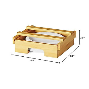SpaceAid 8.5-inch Paper Plate Dispenser, Under Cabinet Bamboo Plates Holder, Kitchen Counter Vertical Plate Dipensers Holders Countertop Caddy (for 8.5 inches Plates, Bamboo)