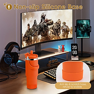 VUSIGN 30 oz Tumbler with Handle and Flip Straw, Stainless Steel Vacuum Insulated Water Bottle Travel Mug Thermal Cup for Home, Office, Car, Outdoors, Sports, Orange