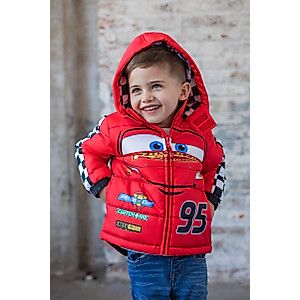 Disney Pixar Cars Lightning McQueen Toddler Boys Winter Coat Puffer Jacket Red 4T