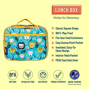 Wildkin Kids Insulated Lunch Box Bag for Boys & Girls, Reusable Kids Lunch Box is Perfect for Early Elementary Daycare School Travel, Ideal for Hot or Cold Snacks & Bento Boxes (Party Animals)