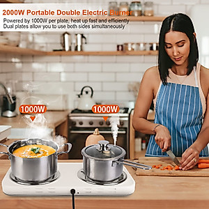 Hot Plate, 2000W Portable Electric Double Coil Burner with Dual Control & 5 Level Temperature Control, Easy to Clean, Lightweight Stainless Steel Countertop Stove for Kitchen Dorm Camping,110V