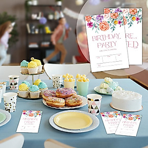 YUEXLL Floral Birthday Party Invitations Cards with Envelopes, Rose Floral Party Invitations, Birthday Celebration Supplies, Double-sided Fill-in bday Invites for Boys Girls- A31