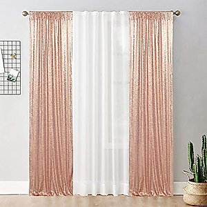 Juya Delight 2 Panels Sequin Photography Backdrop Curtain for Wedding Party Decoration Festival Ceremony，2ft x 8ft x 2Pcs,Rose Gold