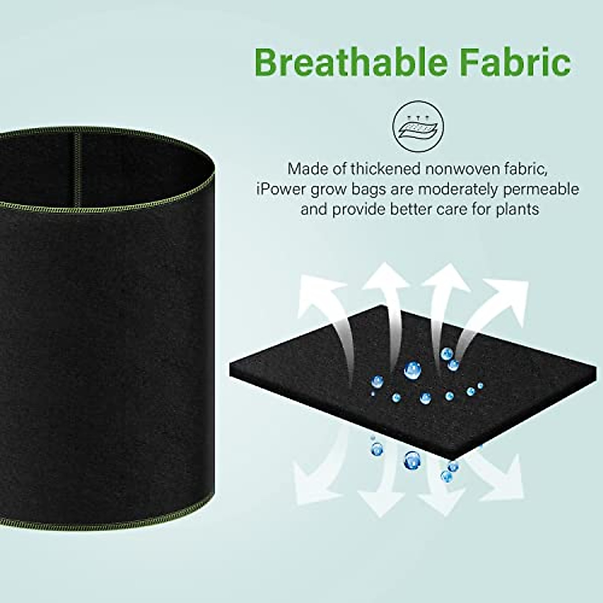 iPower 10 Gallon 10-PCS Thickened Grow Bag Nonwoven Fabric Pots with Handles Heavy Duty Aeration Container for Garden and Planting Vegetable Flowers, Black with Green Stitch Sewing